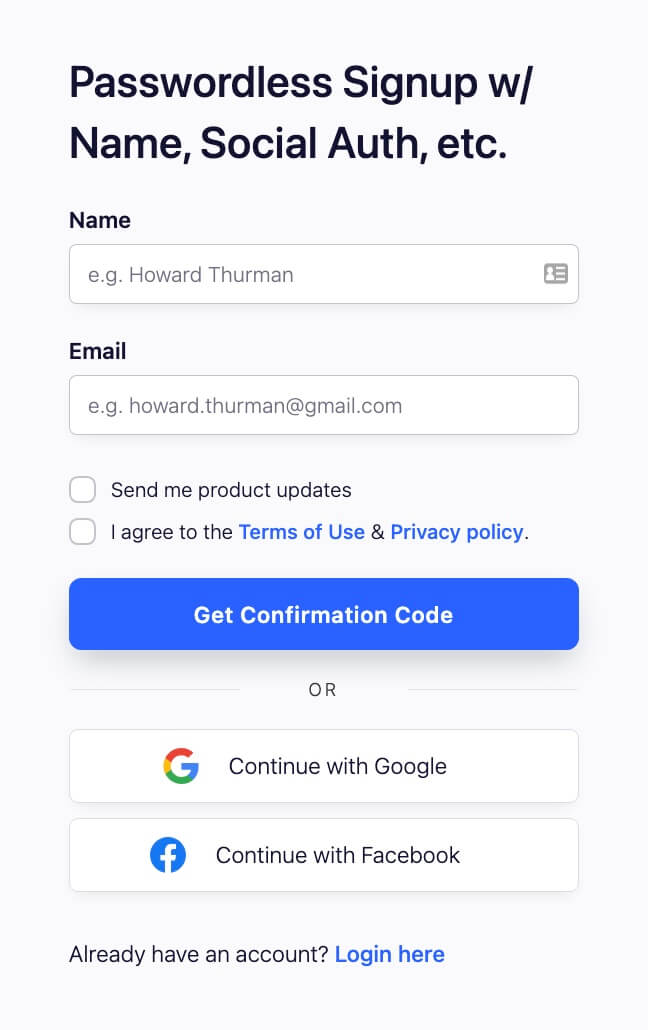 Passwordless Signup + Social Auth | Free Webflow Component